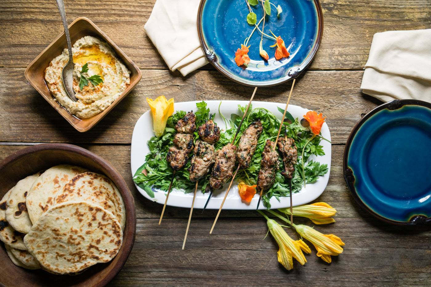 Farm to Table Recipe for Kafta Kabobs, Baba Ganoush, and Pita Bread ...